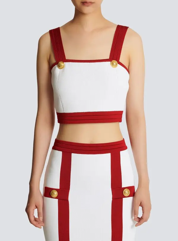 Balmain Knit Crop Top With Gold-tone Buttons