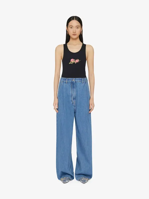 Givenchy Tank Top In Cotton With 4g Detail And Roses Print