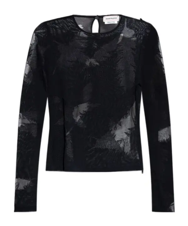 Alexander McQueen Feather Intarsia Long-sleeved Top - Black