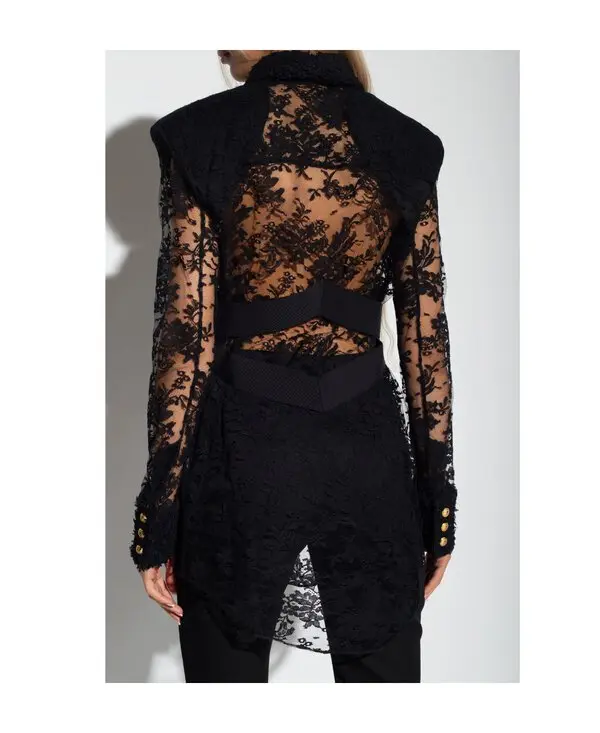 Balmain Tweed And Lace Plastron Shirt