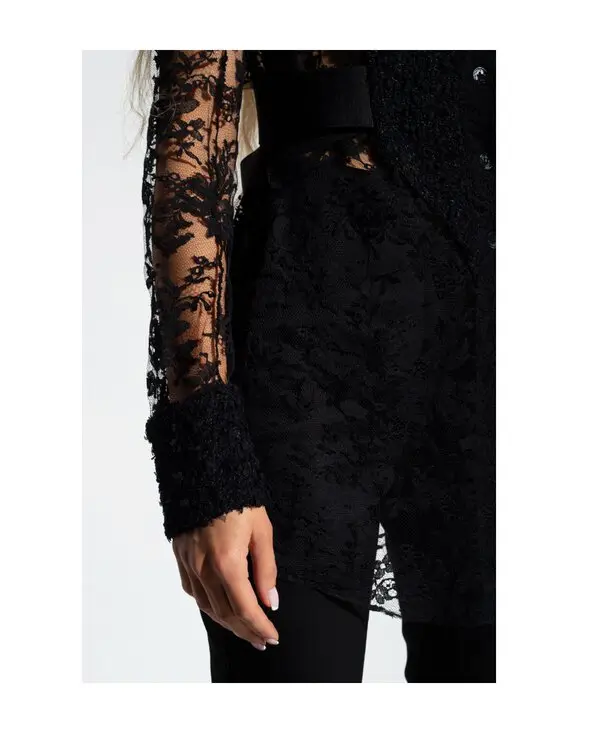 Balmain Tweed And Lace Plastron Shirt