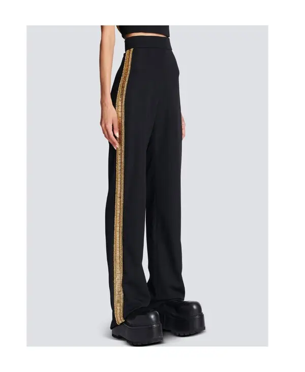 Balmain Embroidered Wool Tuxedo Trousers