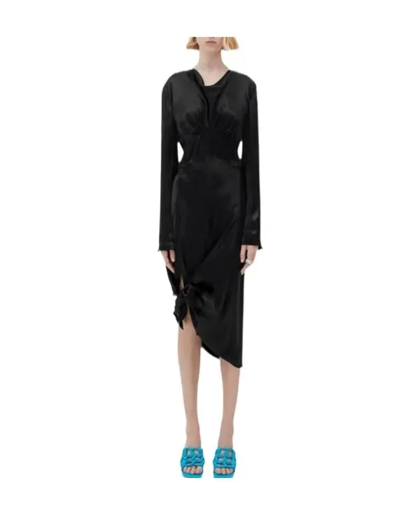Bottega Veneta Logo Satin Dress - Black