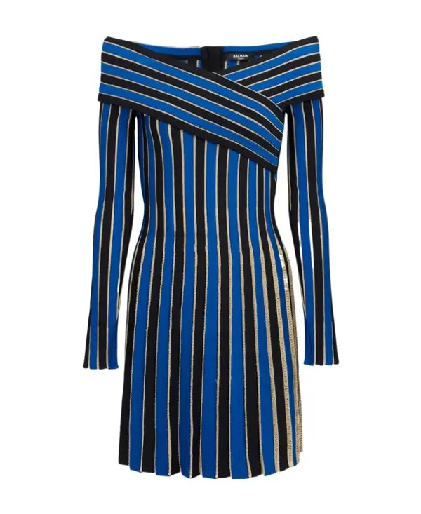 Balmain Metallic Striped Knit Dress - Blue