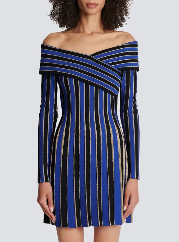 Balmain Metallic Striped Knit Dress