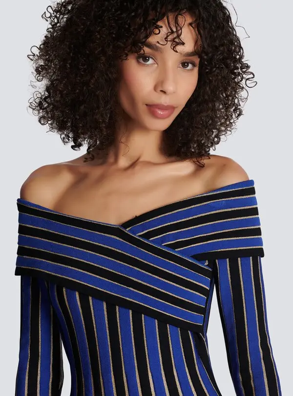 Balmain Metallic Striped Knit Dress
