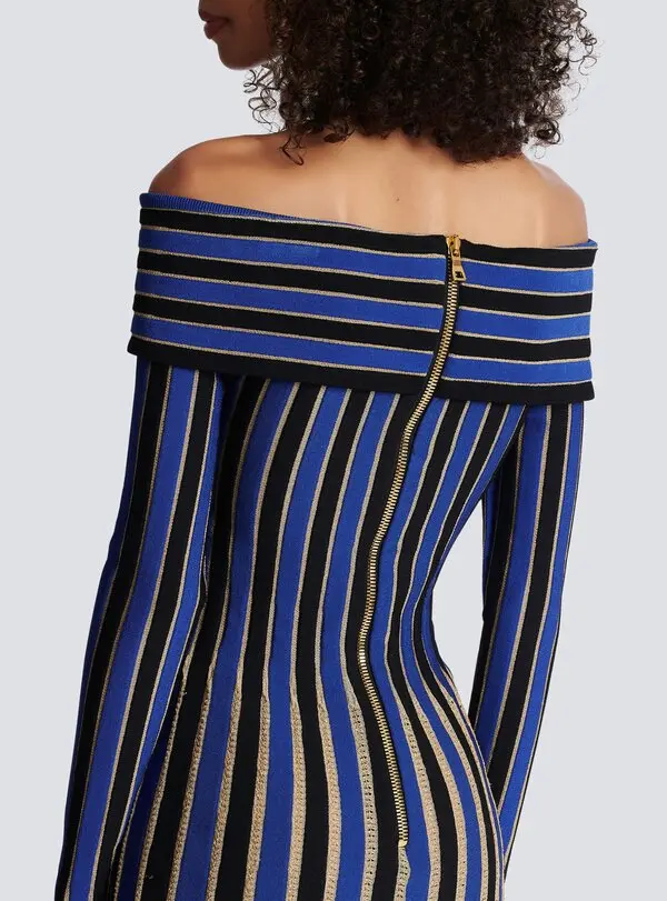 Balmain Metallic Striped Knit Dress