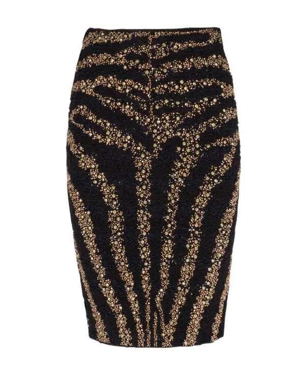 Balmain Embroidered Tweed Pencil Skirt - Black