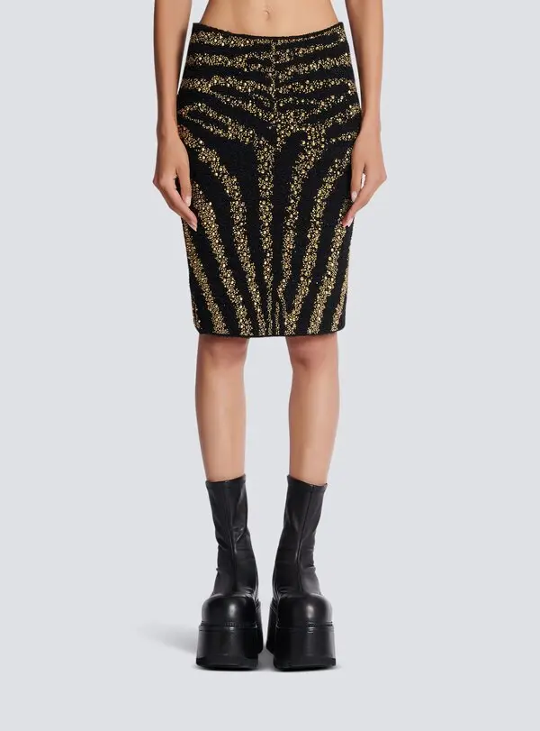 Balmain Embroidered Tweed Pencil Skirt