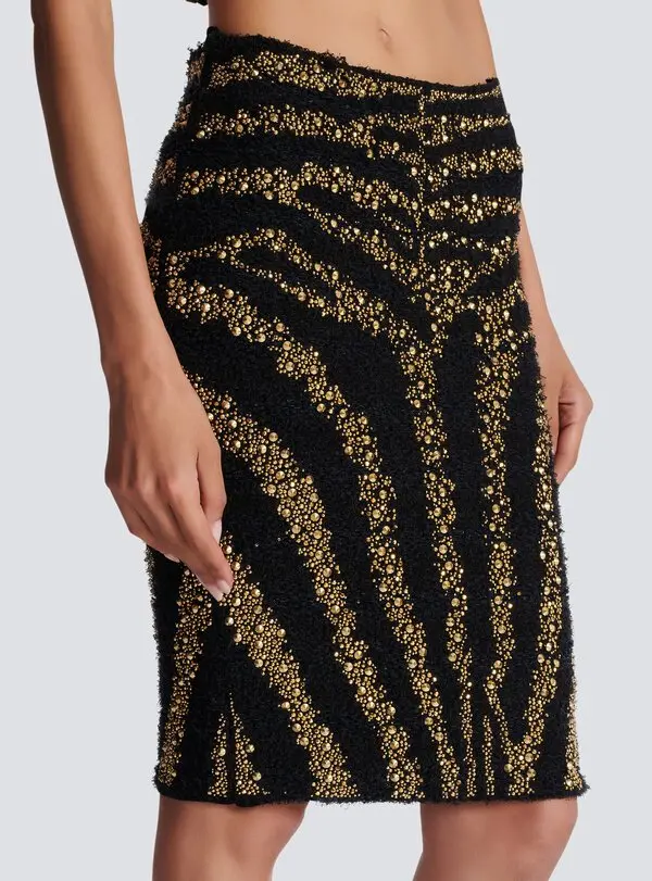Balmain Embroidered Tweed Pencil Skirt