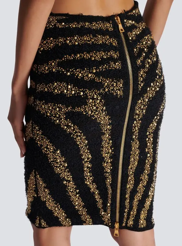 Balmain Embroidered Tweed Pencil Skirt