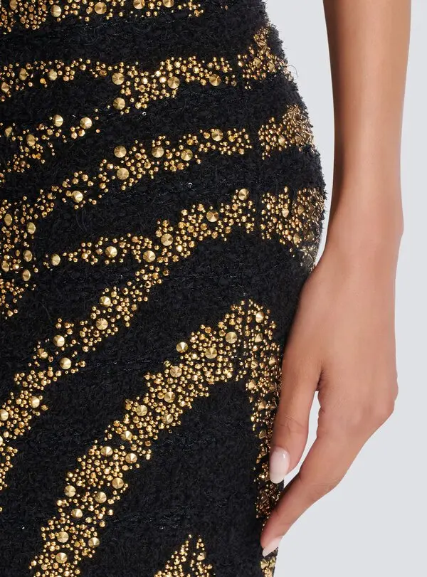 Balmain Embroidered Tweed Pencil Skirt