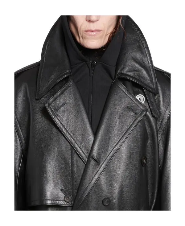 Balenciaga Fitted Double-breasted Leather Coat