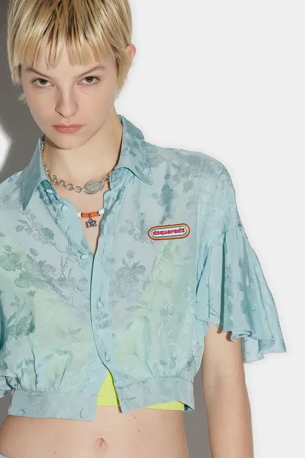 Dsquared2 Floral-jacquard Flounce Crop Shirt