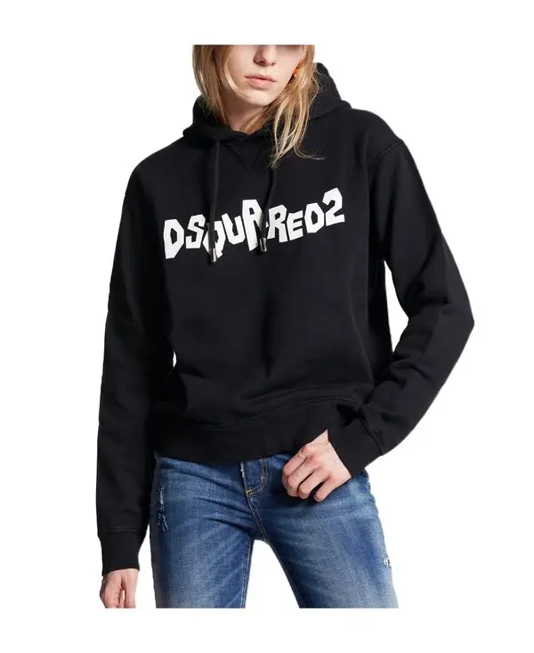 Dsquared2 Logo Printed Drawstring Hoodie - Black