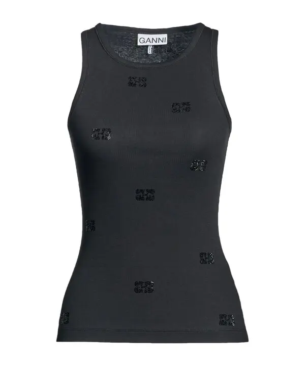 GANNI Sleeveless Crew Neck Vest - Black