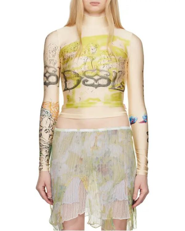 DIESEL® T-imun Tattoo Printed Turtleneck Top
