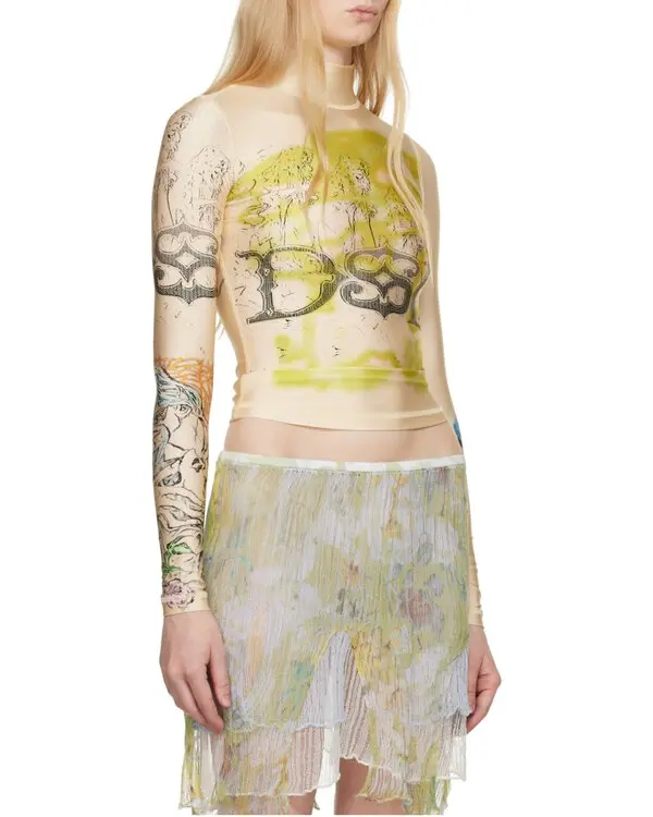 DIESEL® T-imun Tattoo Printed Turtleneck Top