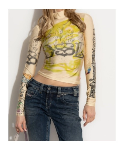 DIESEL® T-imun Tattoo Printed Turtleneck Top