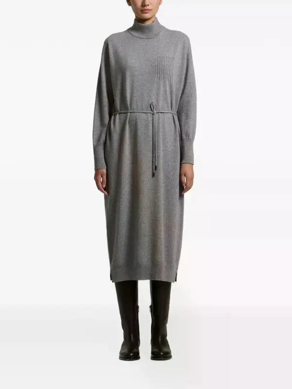 Peserico Belted High-neck Knitted Midi Dress - Grey