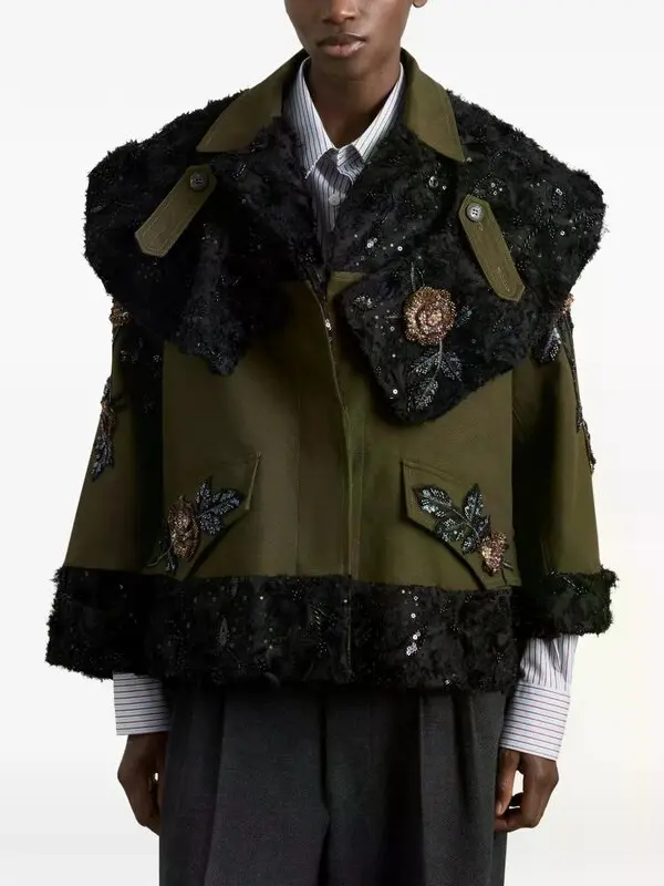 Antonio Marras Embroidered-rose Cape-detail Jacket