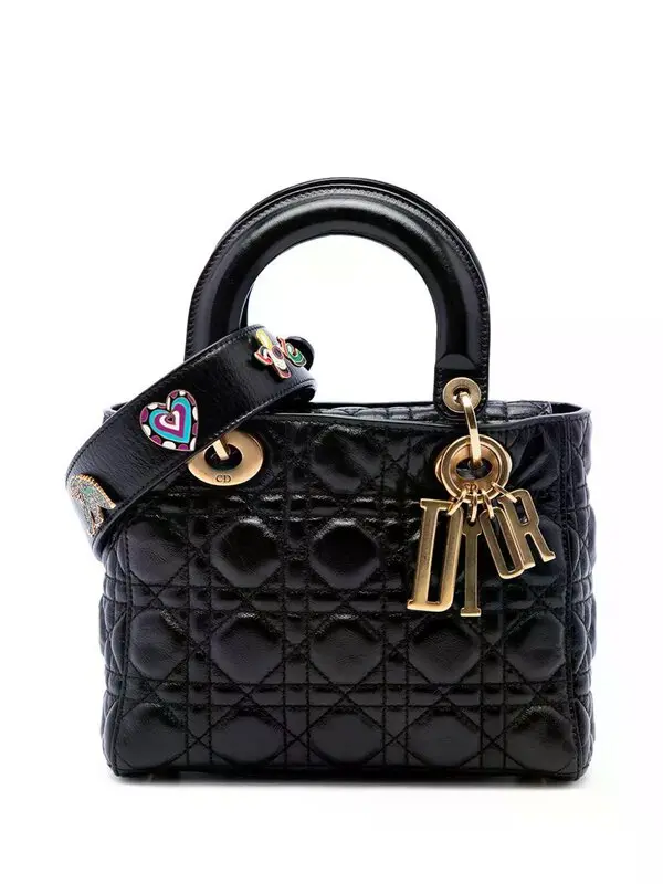 Dior 2018 Small Lambskin Cannage My Abcdior Lady Satchel - Black