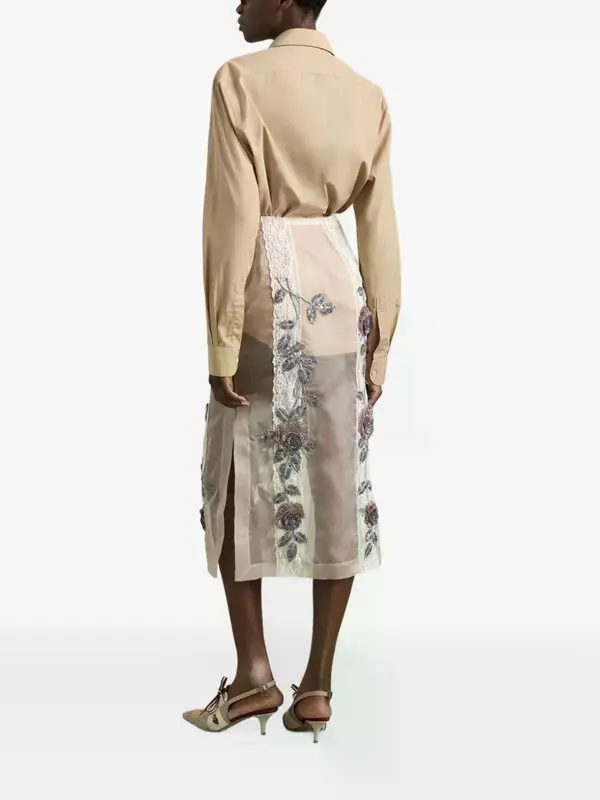 Antonio Marras Embroidered Lace-panel Midi Skirt