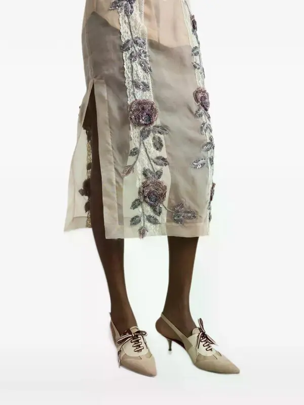 Antonio Marras Embroidered Lace-panel Midi Skirt
