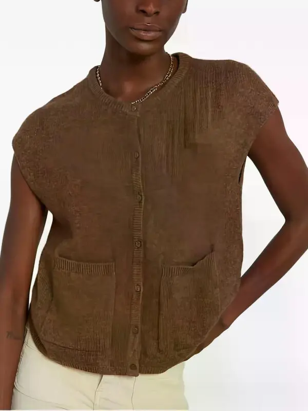 Maison123 Button-up Patch-pocket Short-sleeve Cardigan - Brown