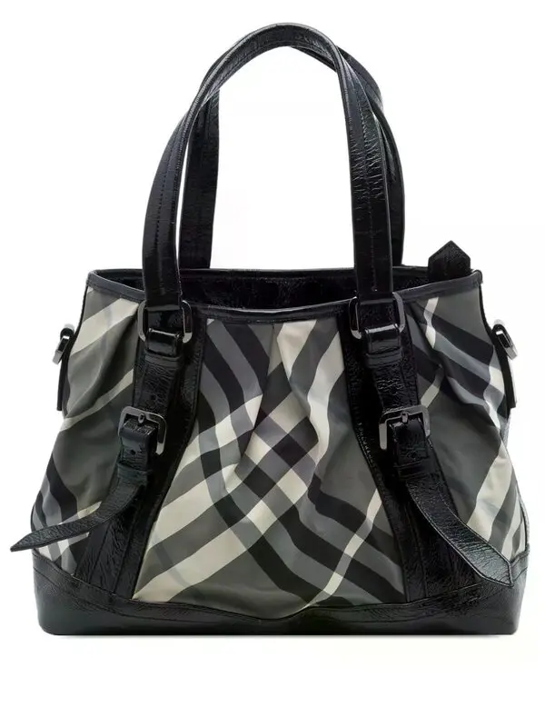 Burberry 2000-2017 Medium Beat Check Nylon Lowry Satchel - Grey