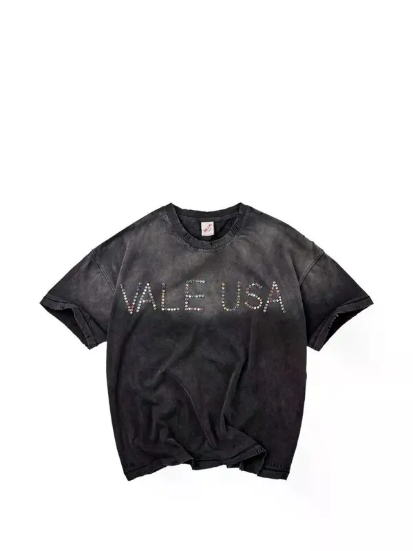 VALE FOREVER Embellished Distressed T-shirt - Black