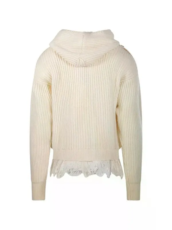 Giuseppe Di Morabito Lace-trim Ribbed Hoodie - Neutrals