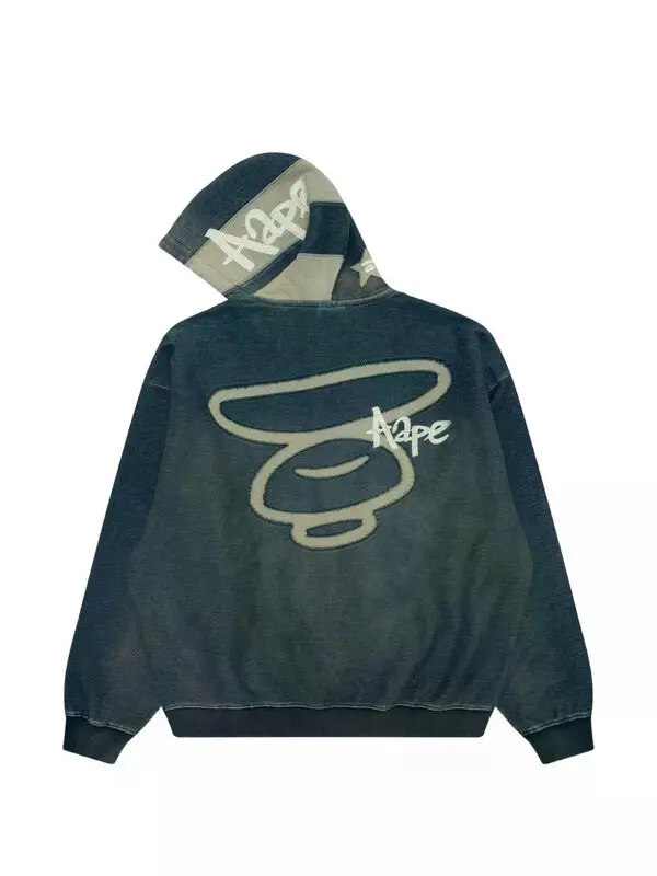 AAPE BY *A BATHING APE Moonface Logo-embroidered Zip-up Hoodie - Blue