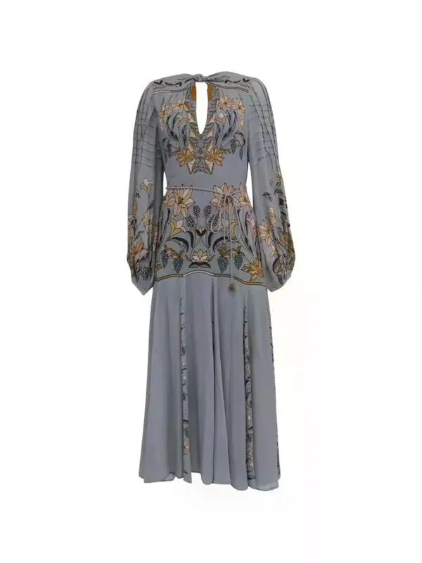 Farm Rio Stained Glass Pleated Maxi Dress - Grey
