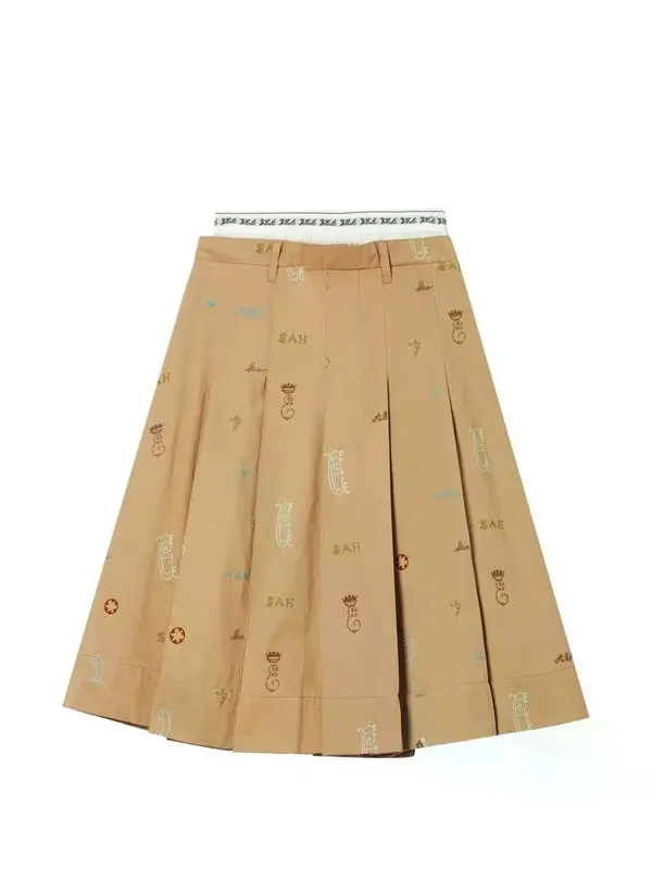 Sea Juliet Embroidered Pleated Midi Skirt