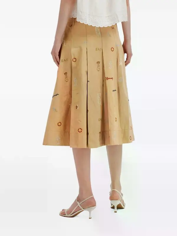 Sea Juliet Embroidered Pleated Midi Skirt