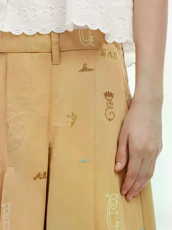 Sea Juliet Embroidered Pleated Midi Skirt