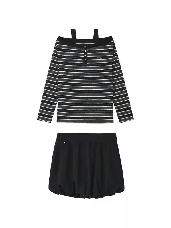 MUSIUM DIV. Striped Cold-shoulder T-shirt And Shorts Set