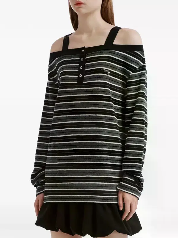 MUSIUM DIV. Striped Cold-shoulder T-shirt And Shorts Set