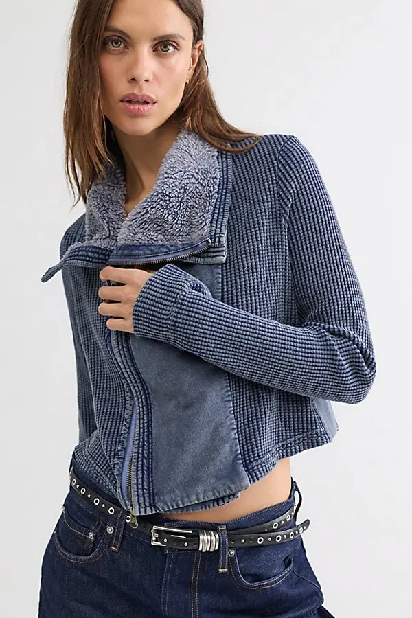 Free People Ansel Knit Zip-up - Navy