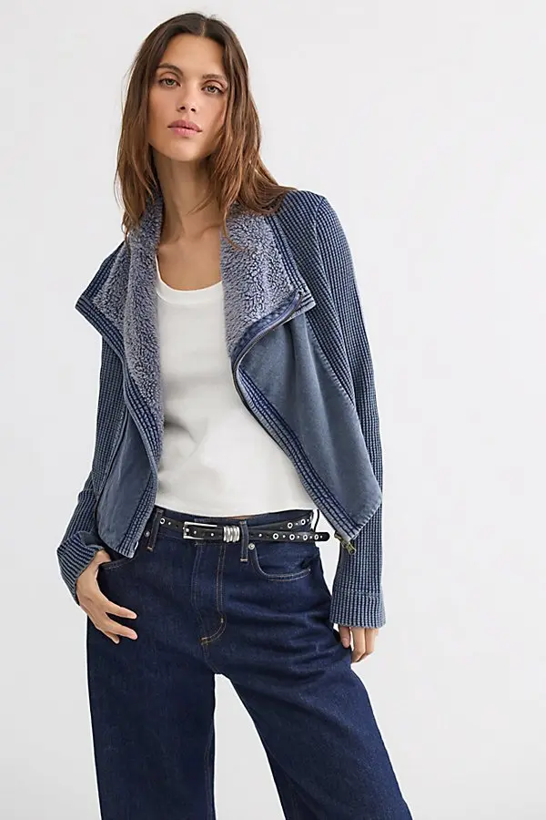Free People Ansel Knit Zip-up - Navy