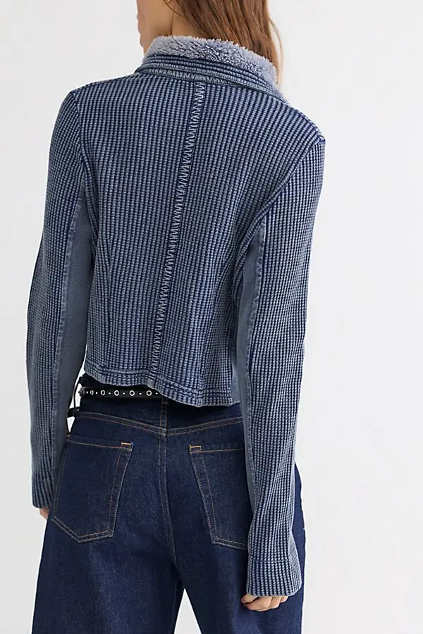 Free People Ansel Knit Zip-up - Navy