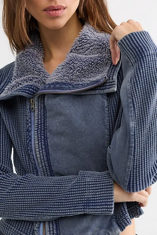 Free People Ansel Knit Zip-up - Navy