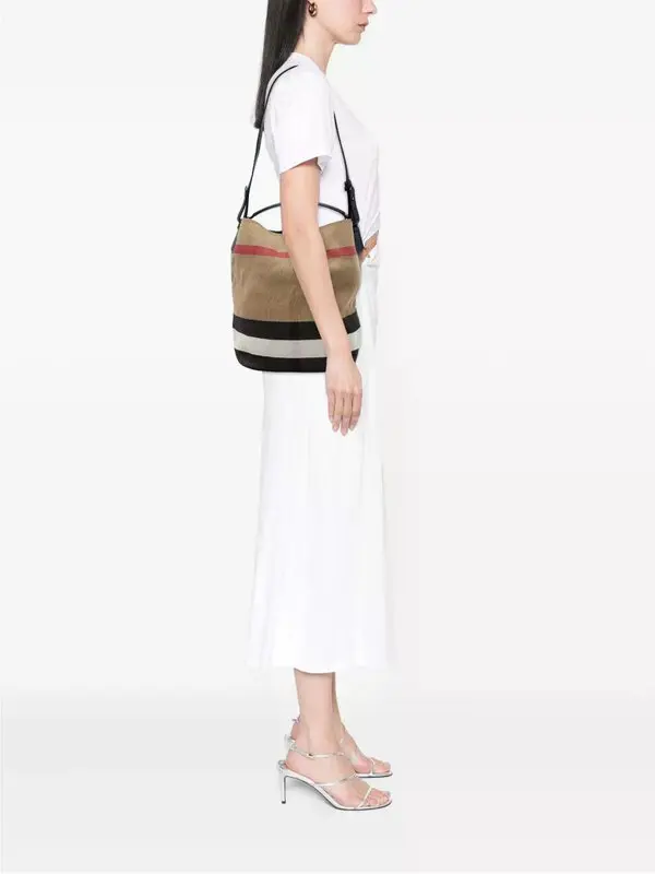 Burberry 2000-2017 Medium Mega Check Canvas Ashby Bucket Bag Satchel