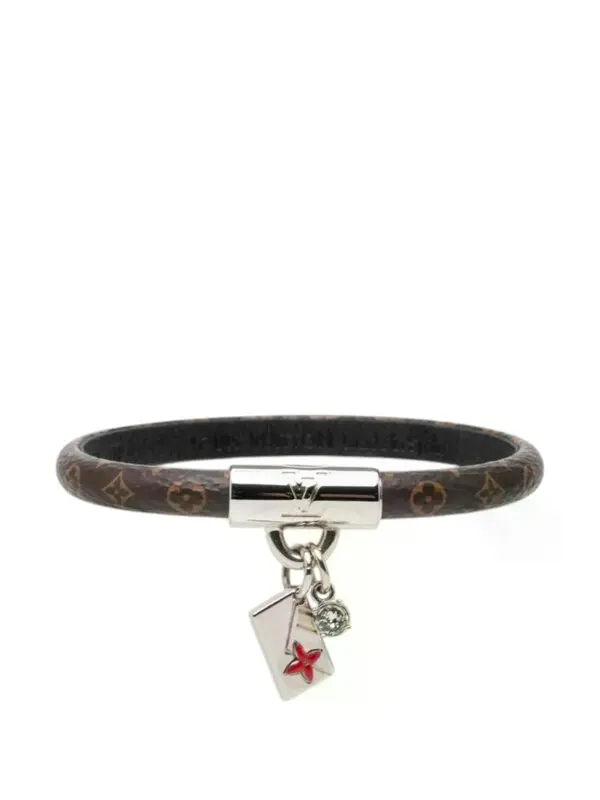 LOUIS VUITTON 2023 Monogram Brass Enamel Strass Love Letter Charm Bracelet Costume Bracelet - Brown