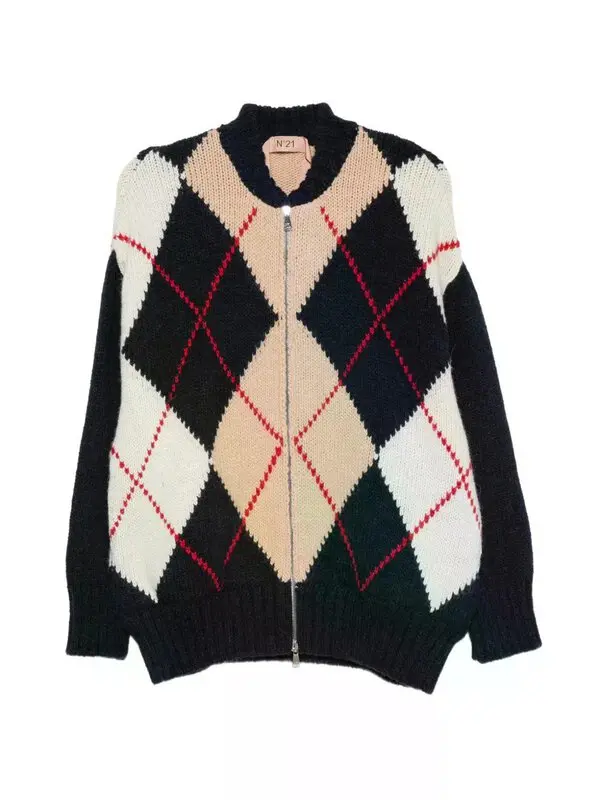 N°21 Argyle-knit Blouson Cardigan