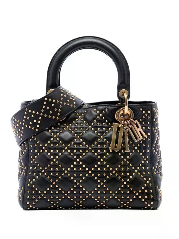 Dior 2017 Medium Lambskin Cannage Studded Supple Lady Satchel