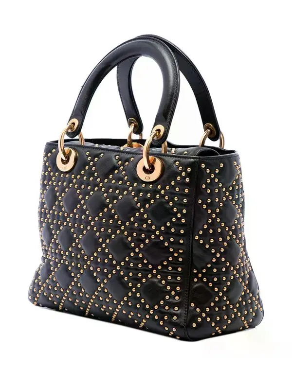 Dior 2017 Medium Lambskin Cannage Studded Supple Lady Satchel