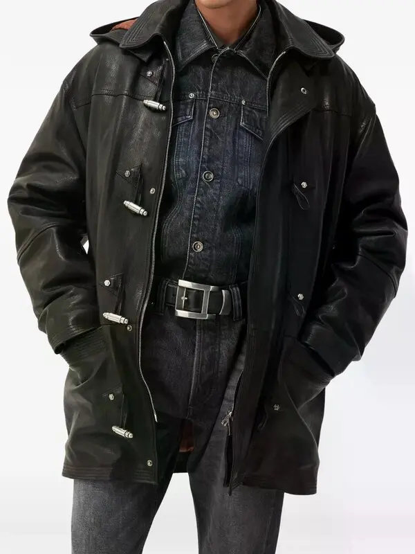 Versace Toggle-fastening Hooded Leather Coat