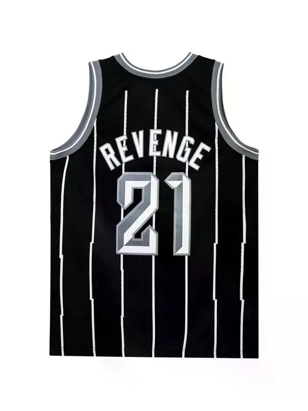 REVENGE Embroidered Pinstripe Jersey - Black